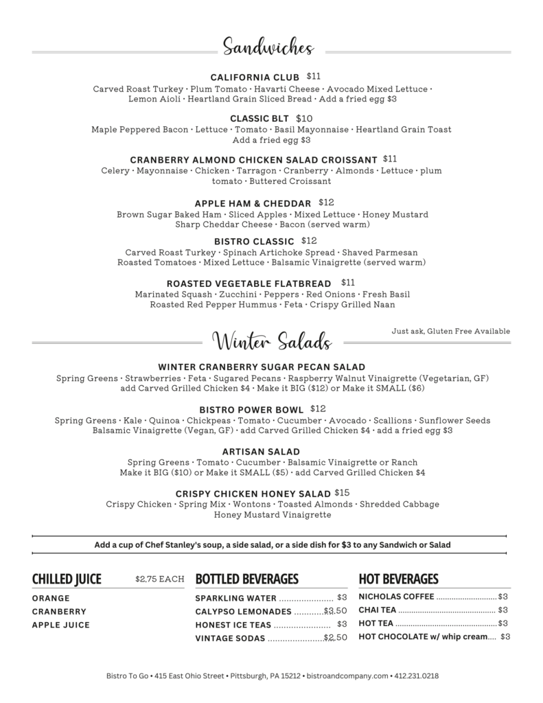 Bistro To Go offers a menu of comfort and ethnic foods | Bistro & Company